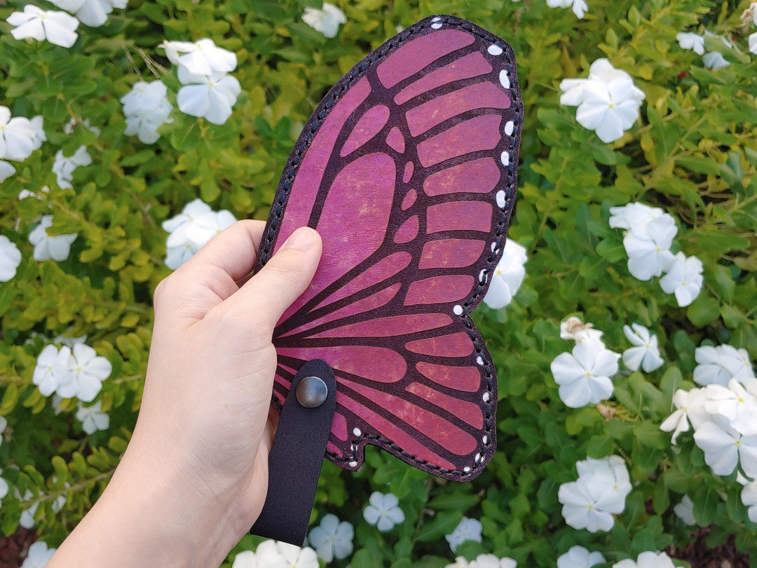 Lasered Engraved Leather Butterfly Wing Hand Fan - Etsy