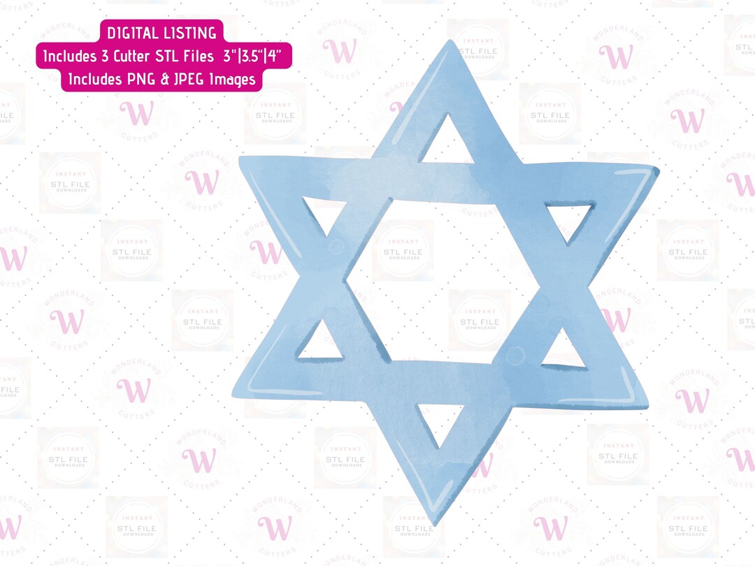 DIGITAL STL Star of David Cookie Cutter STL Files 3 Sizes: 3 3.5 4 ...