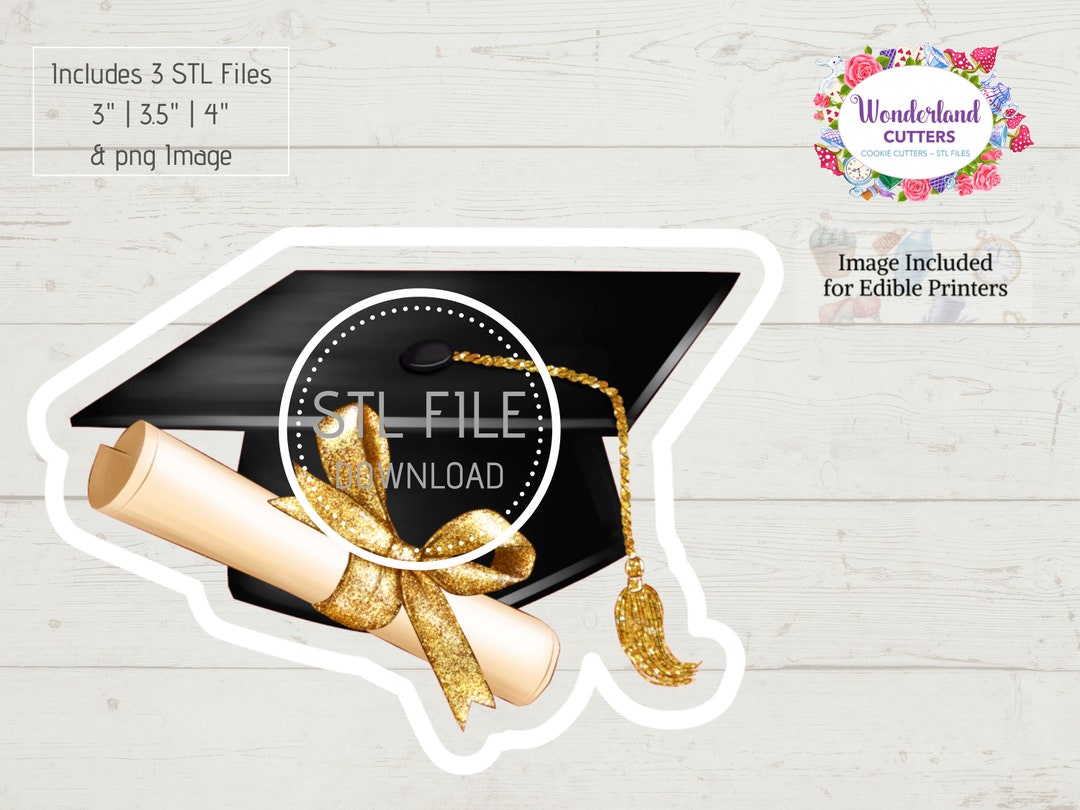 DIGITAL STL Sparkly Grad Cap & Diploma Cookie Cutter STL Files 3 Sizes ...