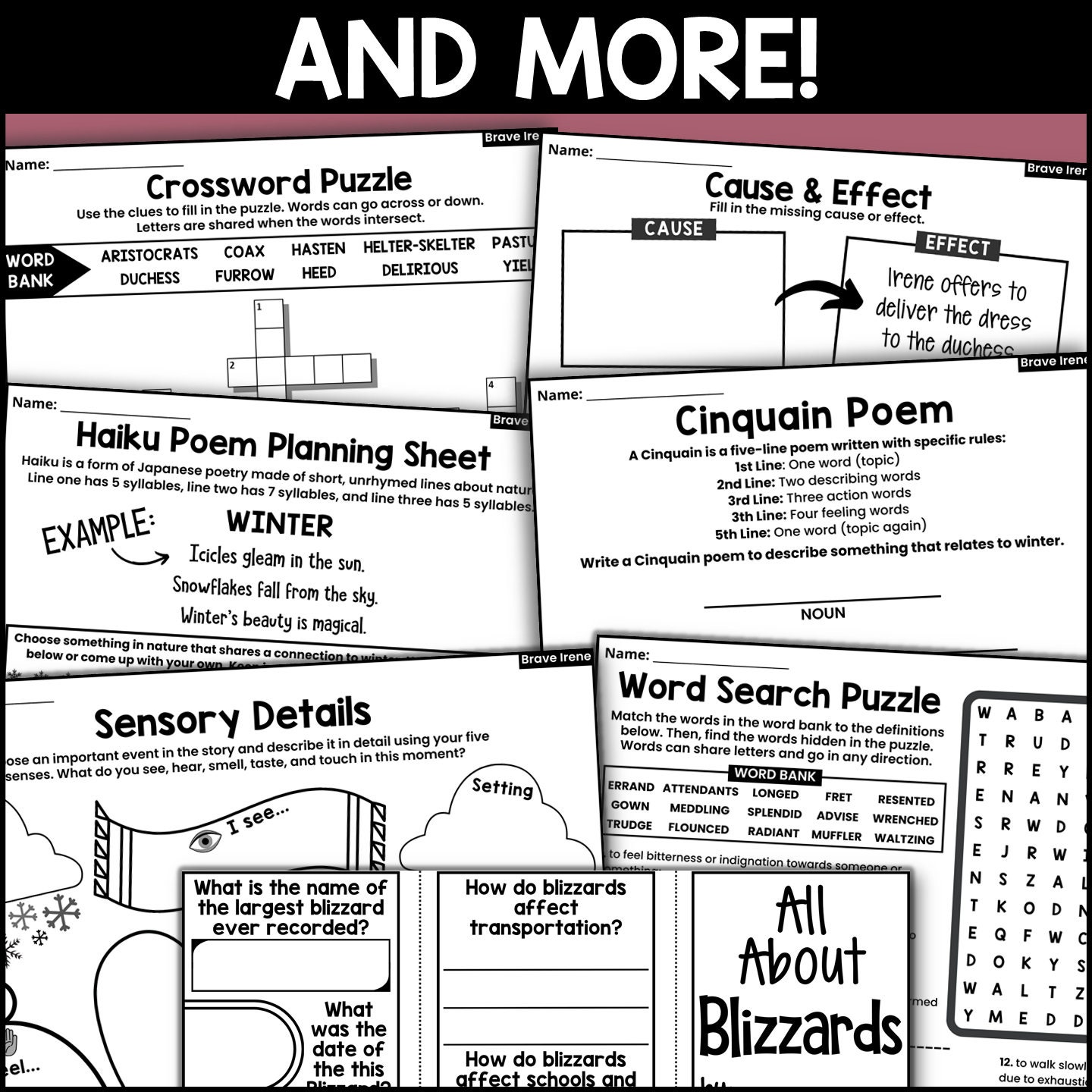 Brave Irene by William Steig Interactive Read-aloud Activities - Etsy