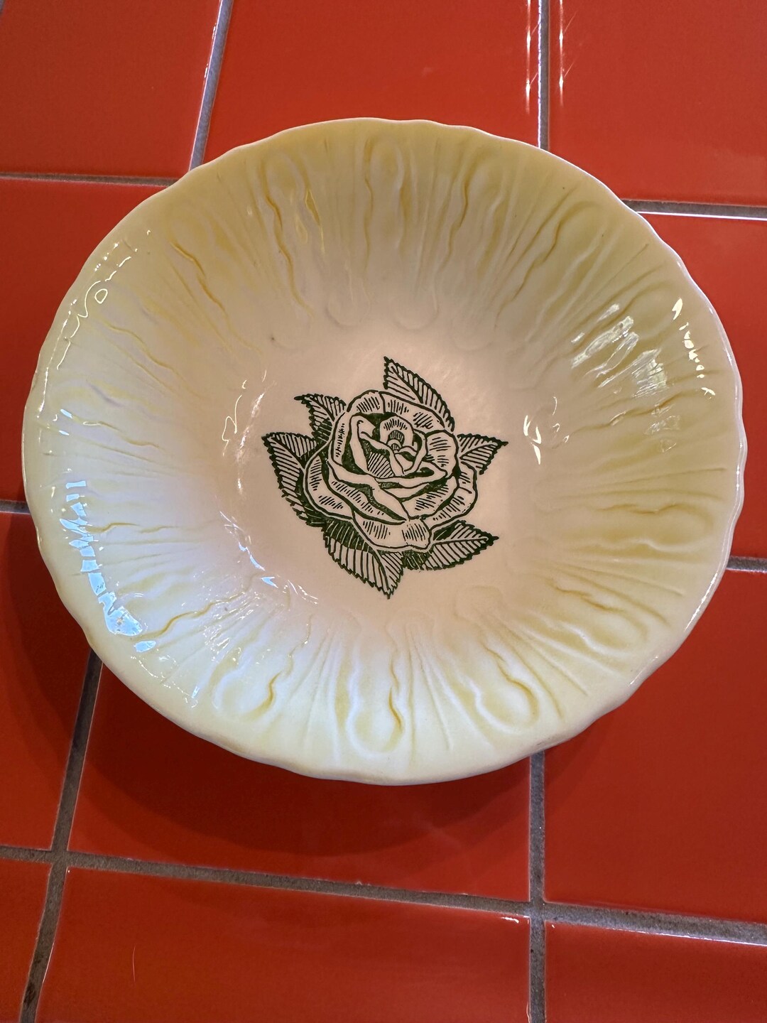 Vintage SCIO Pottery Vegetable Serving Bowl 7 Yellow Green Rose Ceramic ...
