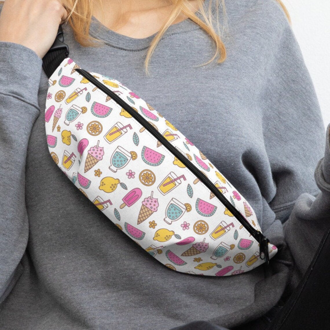 Summertime Line Art Cocktails Pool Beach Themed Fanny Pack Festival Bag ...