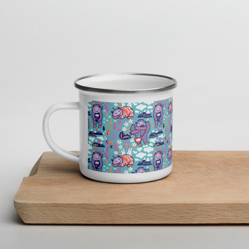 Yeti Big Foot Cute Snow Monster Cartoon Ice Blue Enamel Coffee Tea Hot ...