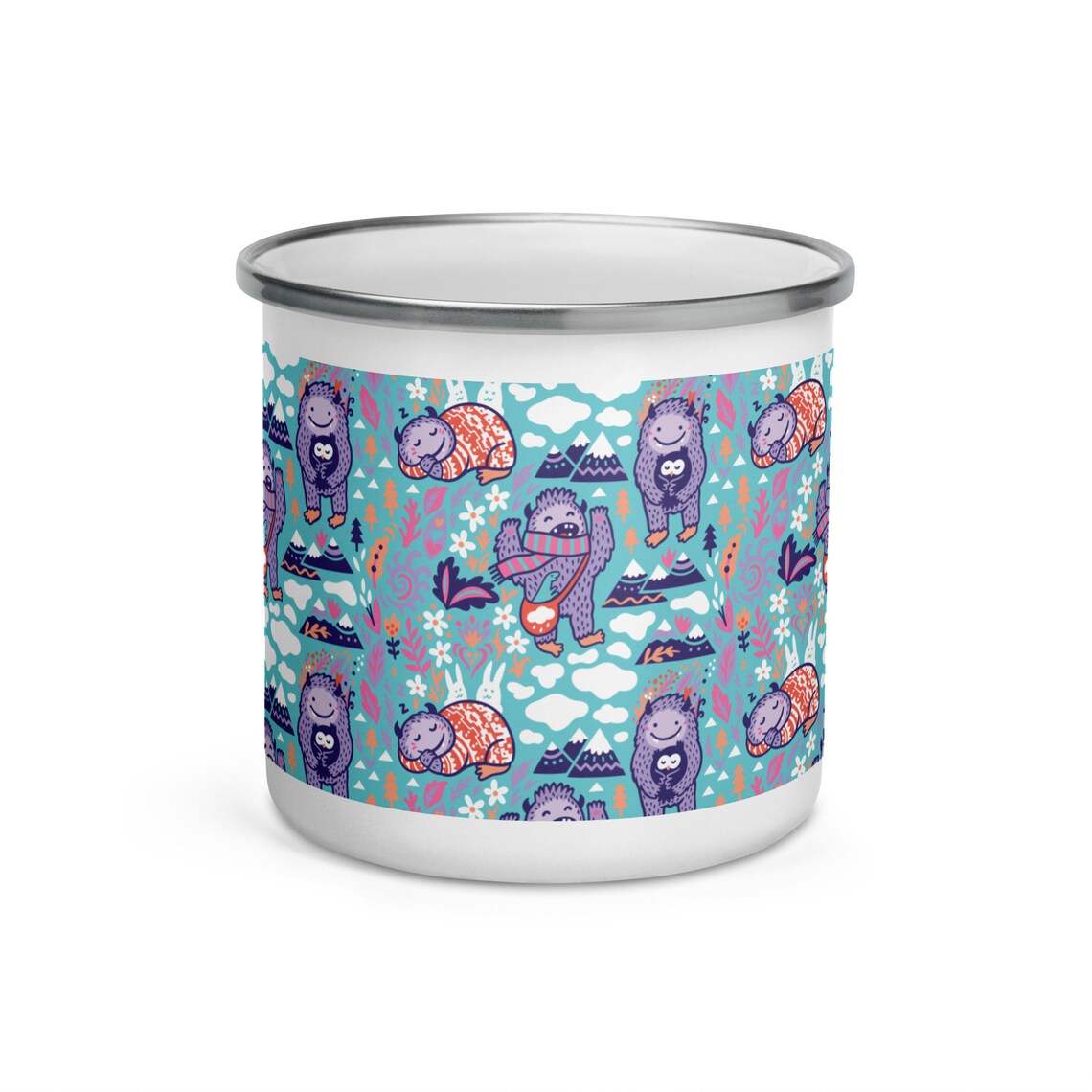 Yeti Big Foot Cute Snow Monster Cartoon Ice Blue Enamel Coffee Tea Hot ...