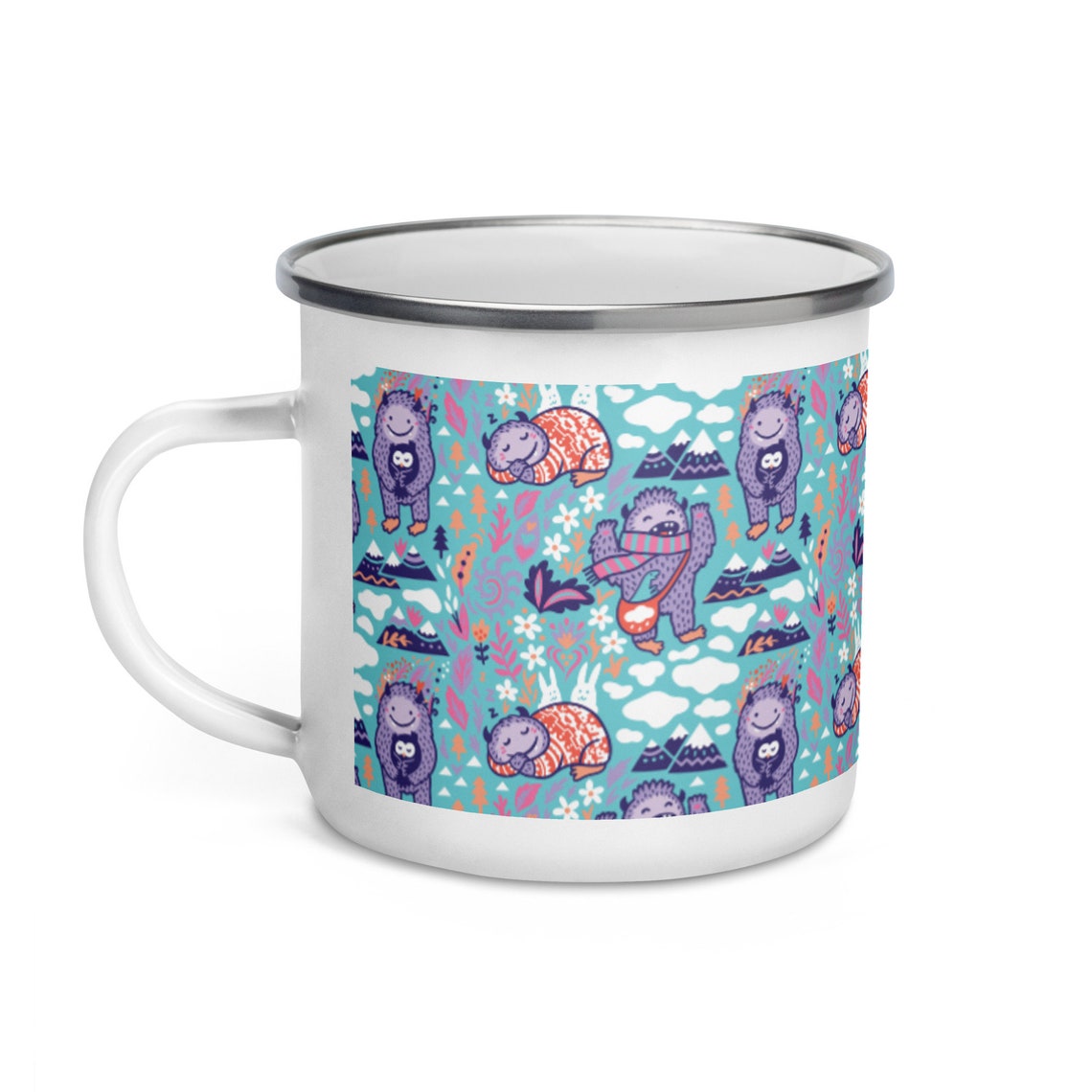 Yeti Big Foot Cute Snow Monster Cartoon Ice Blue Enamel Coffee Tea Hot ...