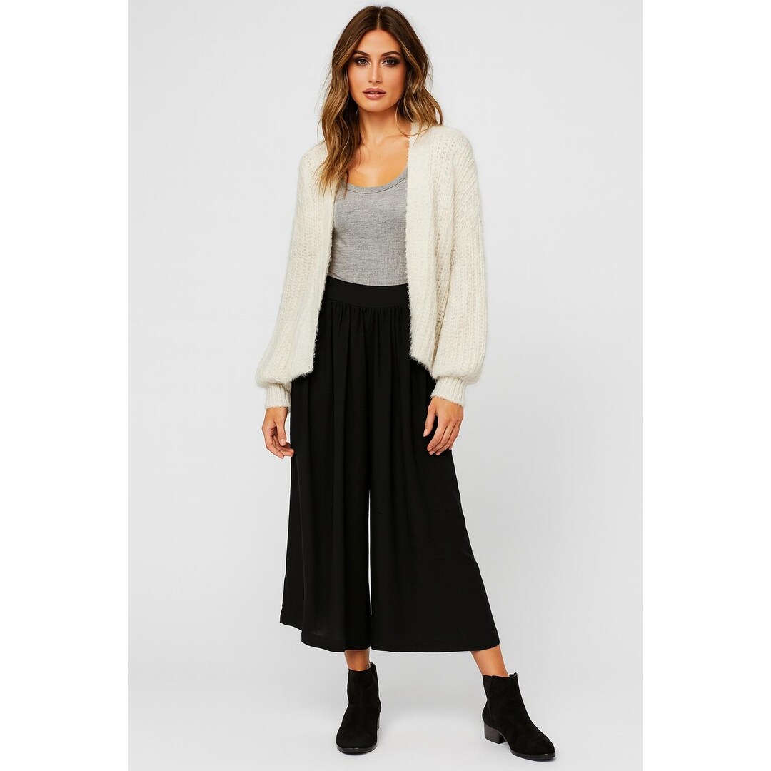 GANTOS Black Wide Leg Palazzo Pants Elastic Waist Polyester Made in USA ...