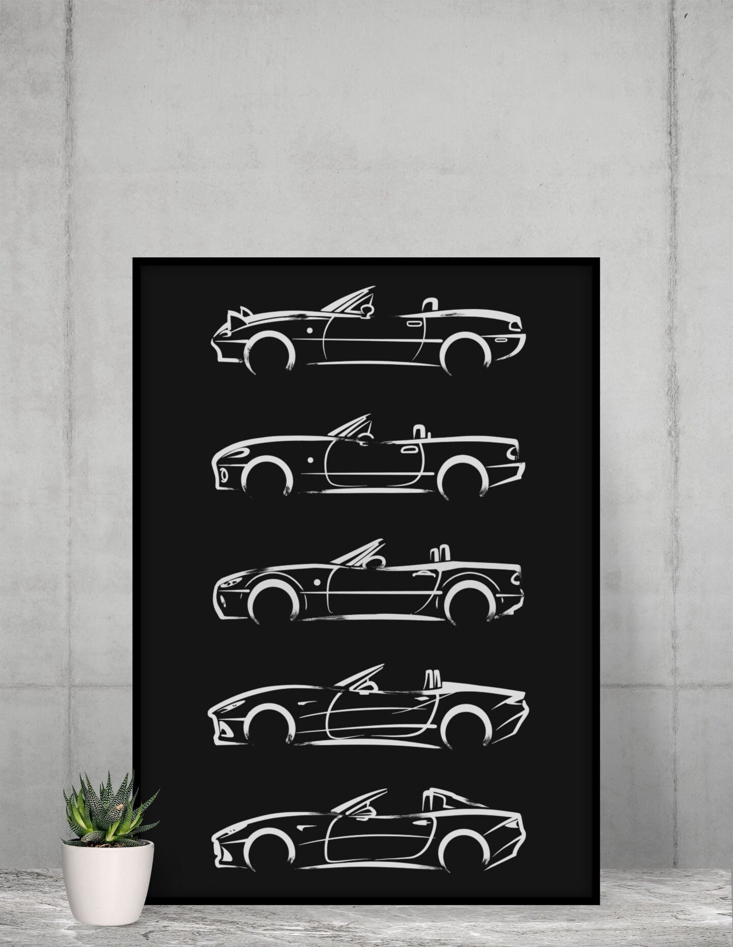 Mazda Miata MX-5 Generations Brush Stroke Matte Poster - Etsy
