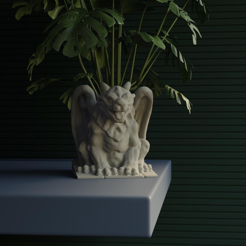 3D Printed Gargoyle Planter With Drip Tray, Gothic Home Decor - Etsy