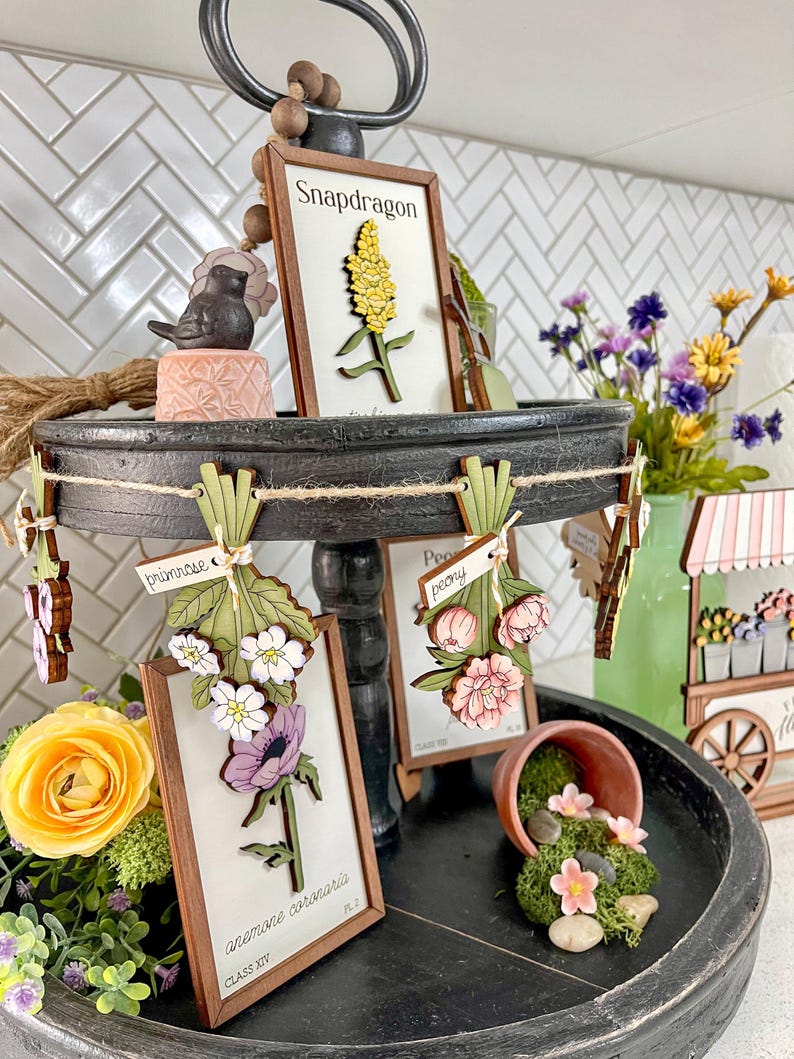 Spring Tiered Tray Set | Flower Farmers Market Tiered Tray | Floral ...