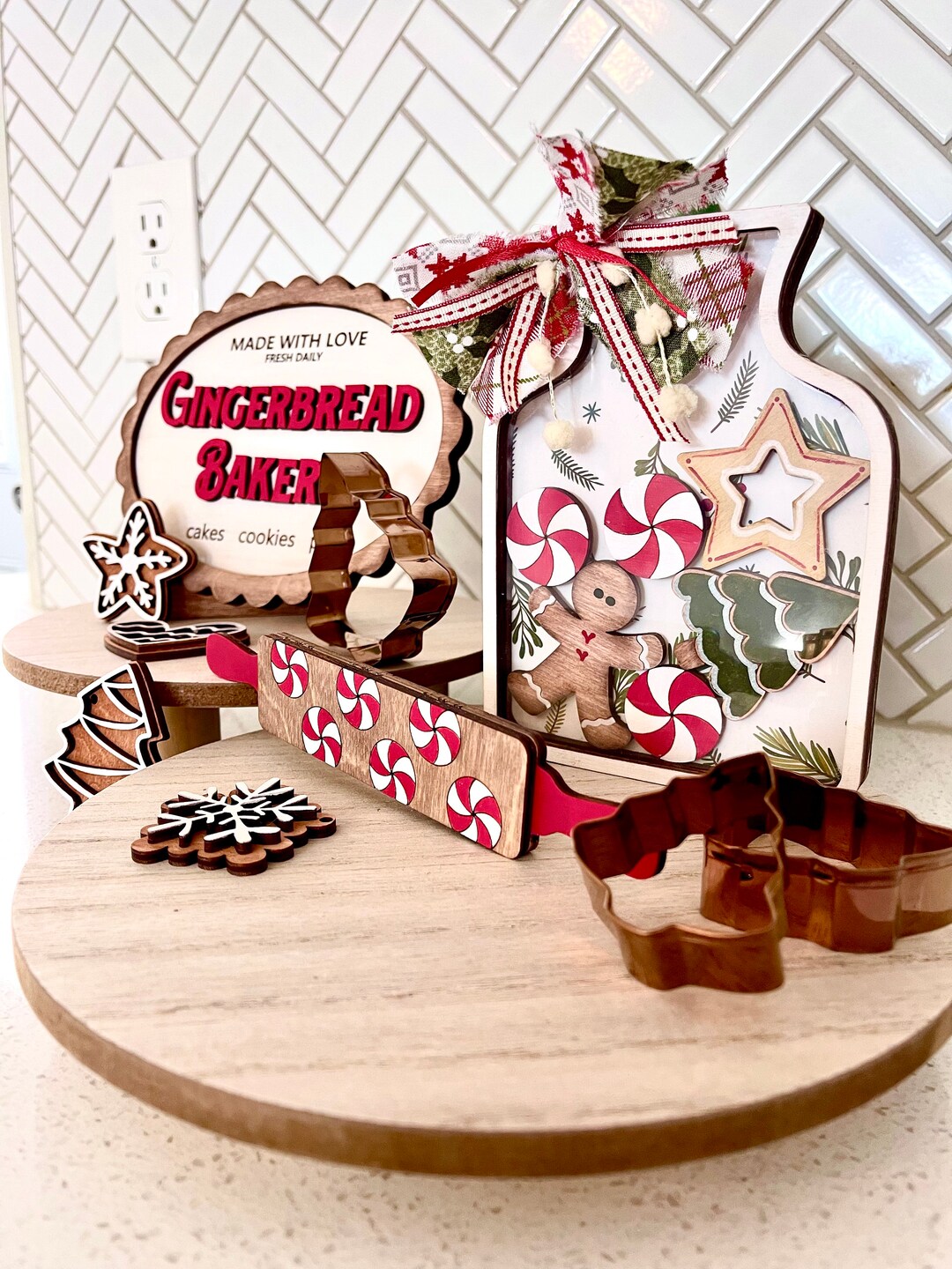Gingerbread Tiered Tray Set | Cookies Tiered Tray Set | Christmas ...