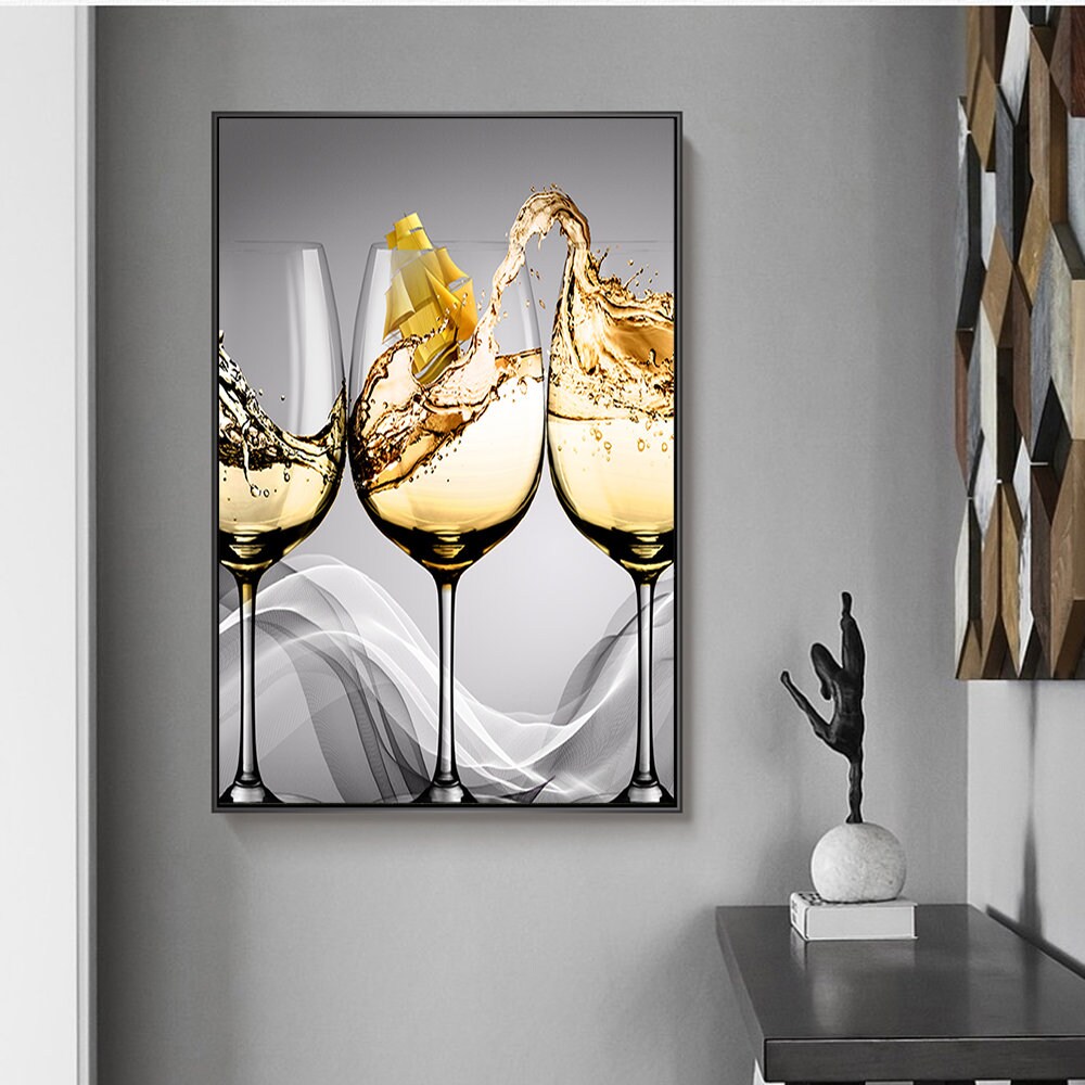 Kitchen Art Abstract Wine Glass Canvas Painting Goblet Poster - Etsy UK