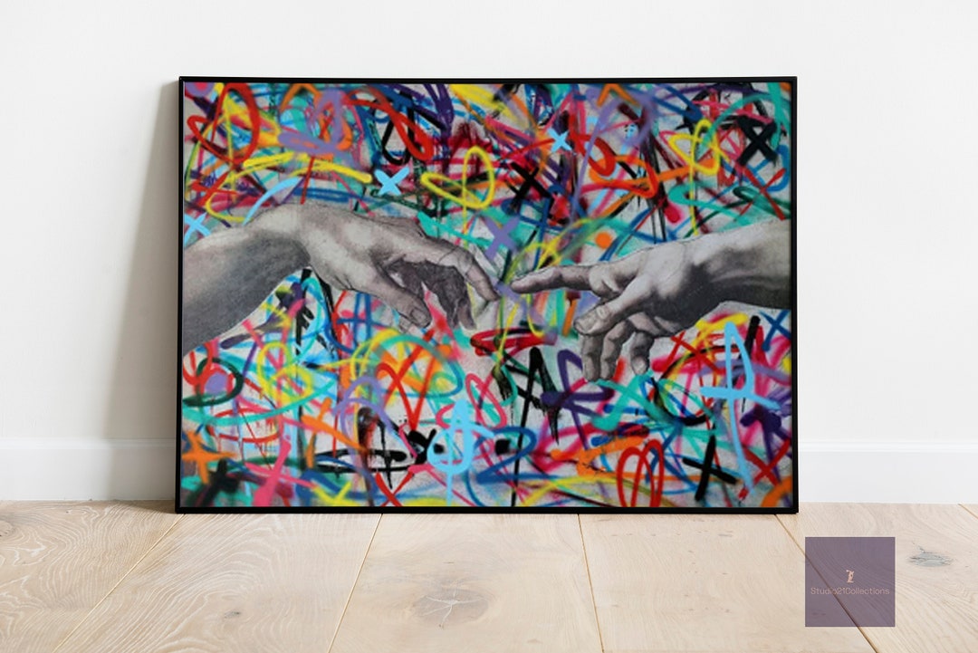 The Creation of Adam Graffiti Art Famous Art Canvas Painting - Etsy ...