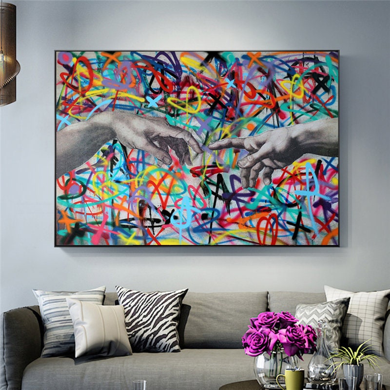 The Creation of Adam Graffiti Art Famous Art Canvas Painting - Etsy ...