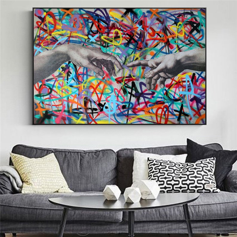 The Creation of Adam Graffiti Art Famous Art Canvas Painting - Etsy