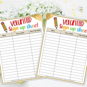 Teacher Volunteer Printable, School Pto Pta Sign up Sheet, Volunteer ...