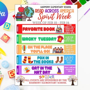 Reading Across America, Spirit Week Template, School Spirit Week ...