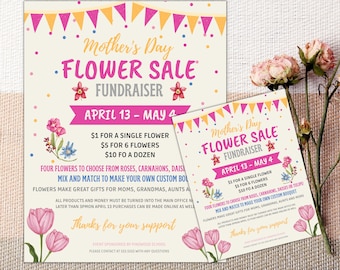 EDITABLE Mother's Day Flower Fundraiser Flyer, Roses Carnation ...