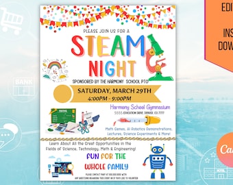EDITABLE Family Steam Night Flyer, School PTA PTO Flyer, Community ...