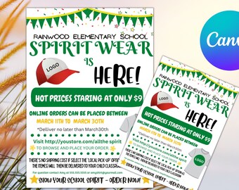 School Spirit Wear Fundraiser Flyer, Clothing T-shirt Sale, Printable ...