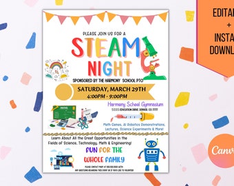 EDITABLE Family Steam Night Flyer, School PTA PTO Flyer, Community ...