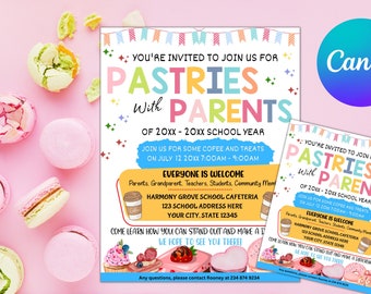 Pastries With Parents Invitation PTA Breakfast School Fundraiser Flyer ...