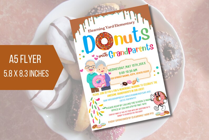 EDITABLE Donuts With Grandparents Flyer, School Grandparents Event ...