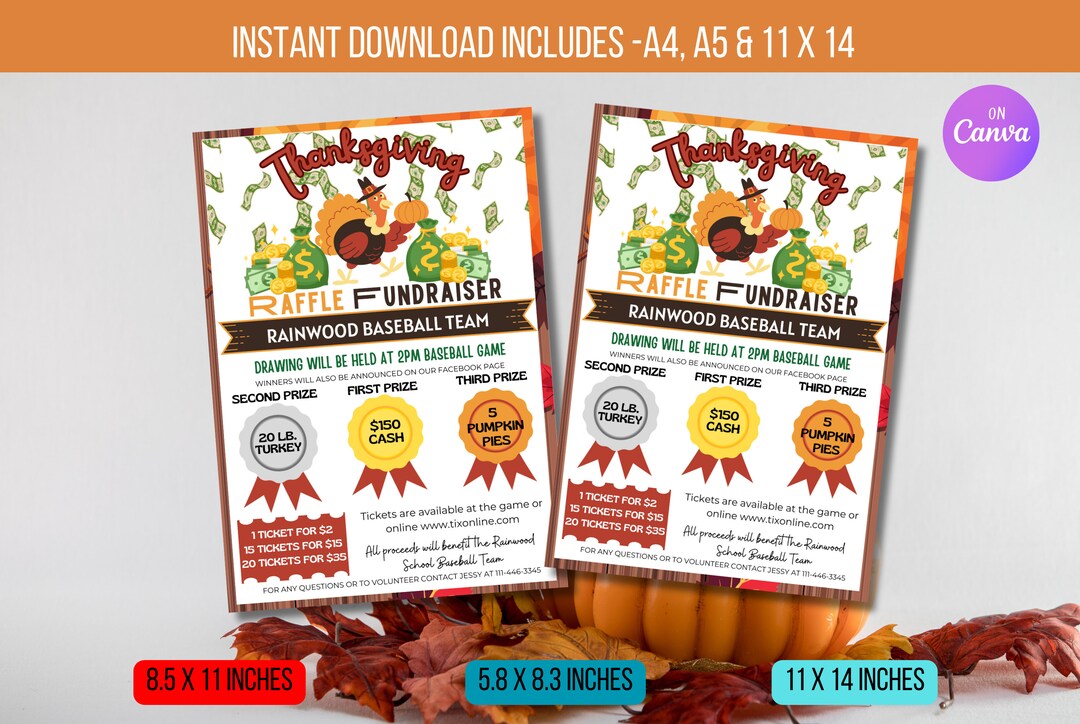 EDITABLE Thanksgiving Raffle Fundraiser Flyer, Cash Raffle Flyer ...