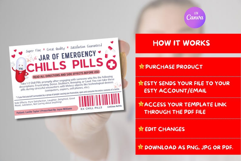 EDITABLE Chill Pill Label, Funny Gag Gift Professional Office Gift ...