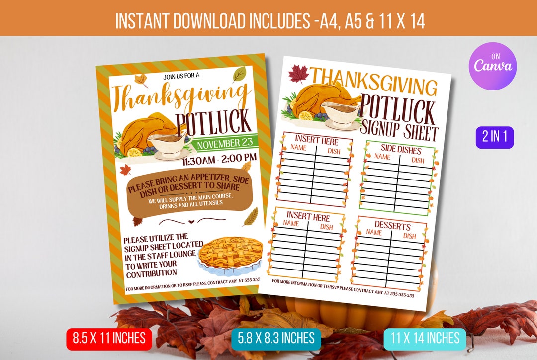 EDITABLE Thanksgiving Potluck Flyer Template, Printable Thanksgiving ...