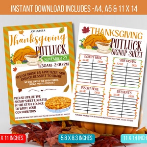 EDITABLE Thanksgiving Potluck Flyer Template, Printable Thanksgiving ...