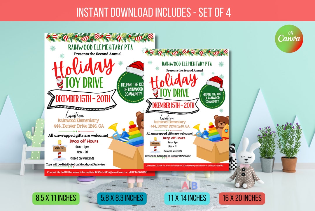 EDITABLE Holiday Toy Drive Flyer, Printable Toy Drive Invitation, Pto ...