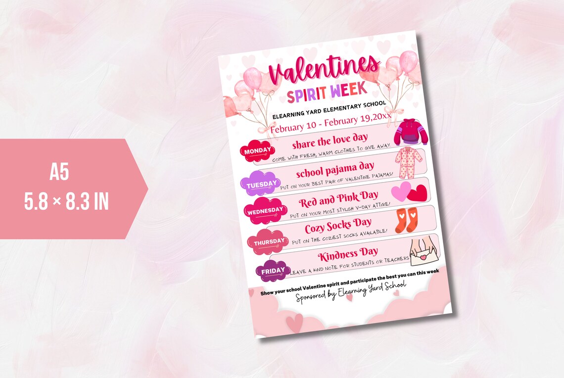 EDITABLE Valentine School Spirit Week Flyer Festive Spirit - Etsy