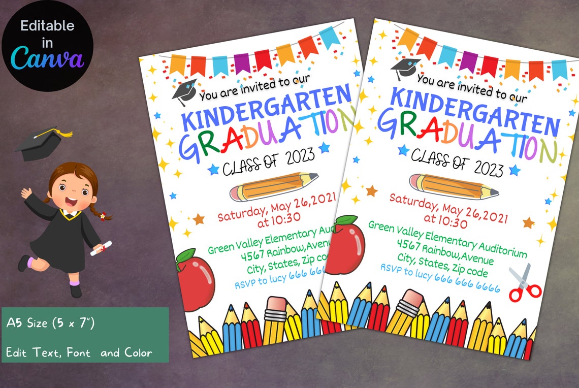 Editable Kindergarten Graduation Invitation Flyer, Printable ...