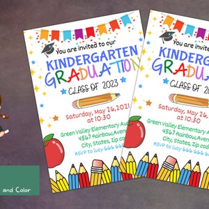 Editable Kindergarten Graduation Invitation Flyer, Printable ...