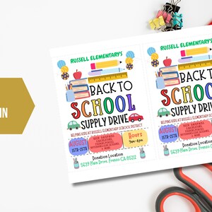 EDITABLE Back to School Supply Drive Flyer Invitation PTO PTA School ...