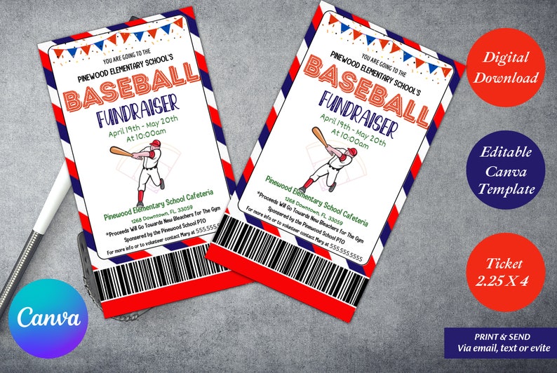 EDITABLE Baseballs Fundraiser Flyer Template With Ticket - Etsy