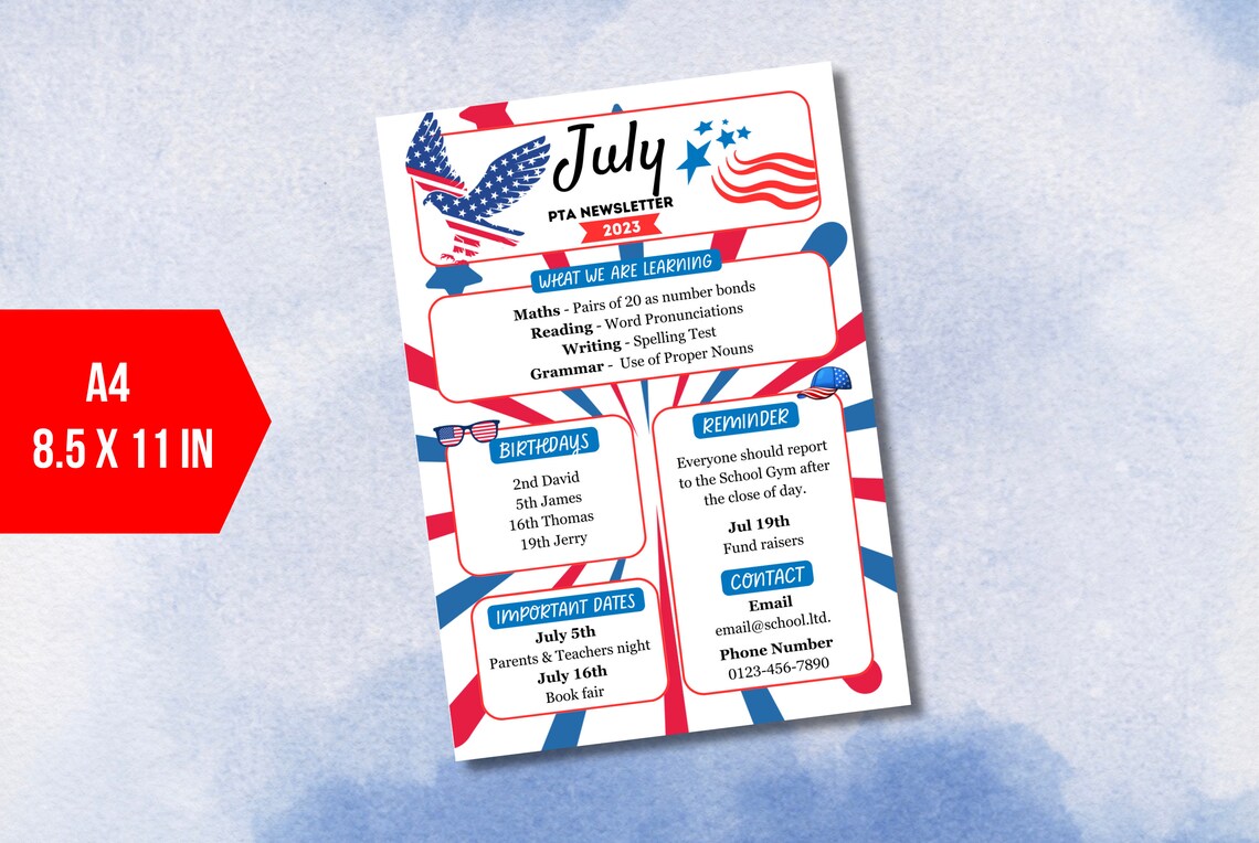 EDITABLE July Newsletter Template Classroom Printable Handout - Etsy