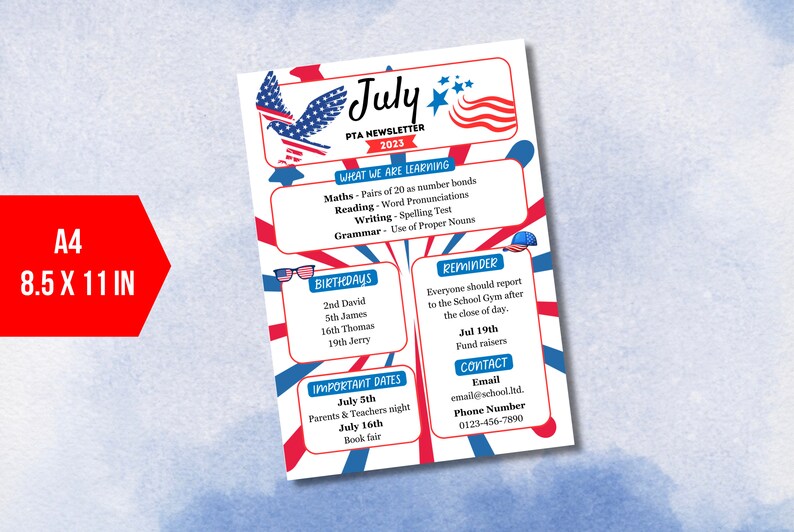 EDITABLE July Newsletter Template Classroom Printable Handout - Etsy
