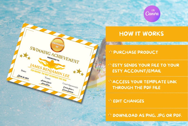EDITABLE Swimming Award, Swimming Achievement, Swimming Certificate ...