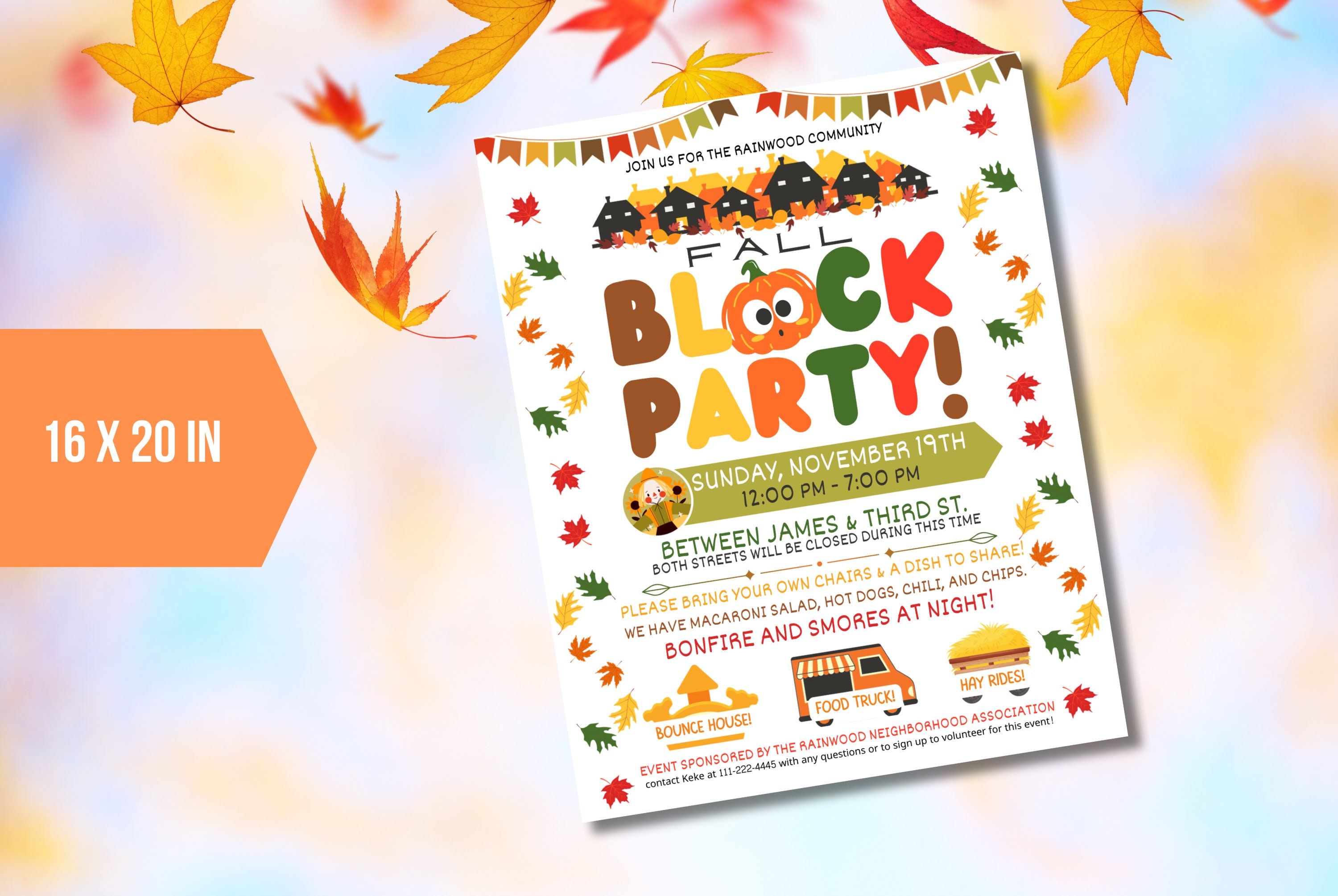 EDITABLE Fall Block Party Invitation Flyer, School Party, Community ...