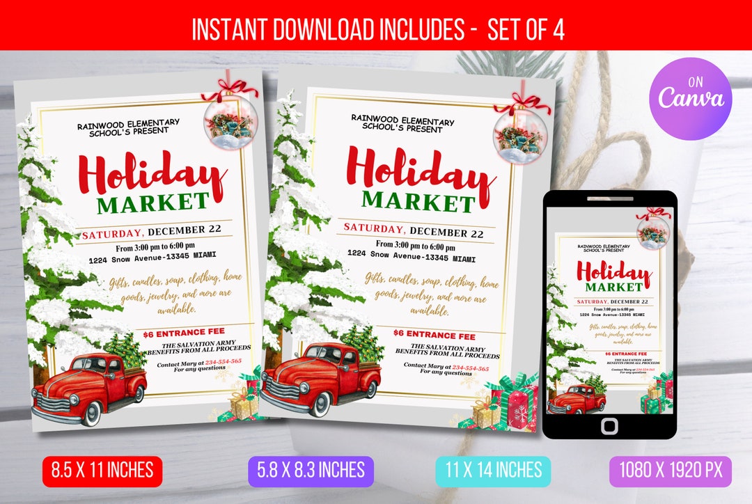 EDITABLE Holiday Market Event Flyer, School Community Fundraiser Invite ...