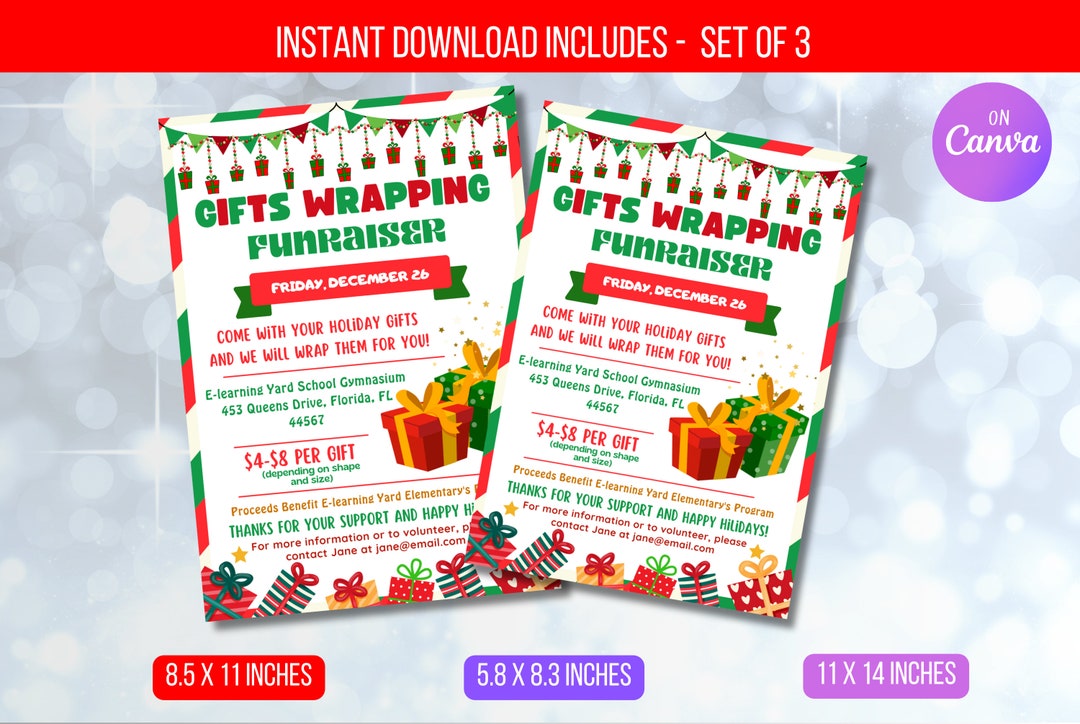 EDITABLE Christmas Gift Wrapping Fundraiser Flyer Template, Non-profit ...