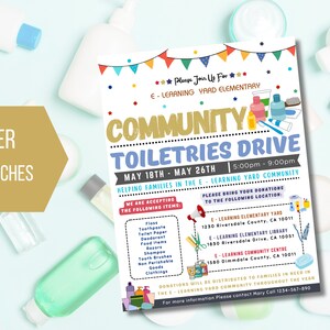 EDITABLE Community Toiletries Drive Flyer, School Church Fundraiser ...