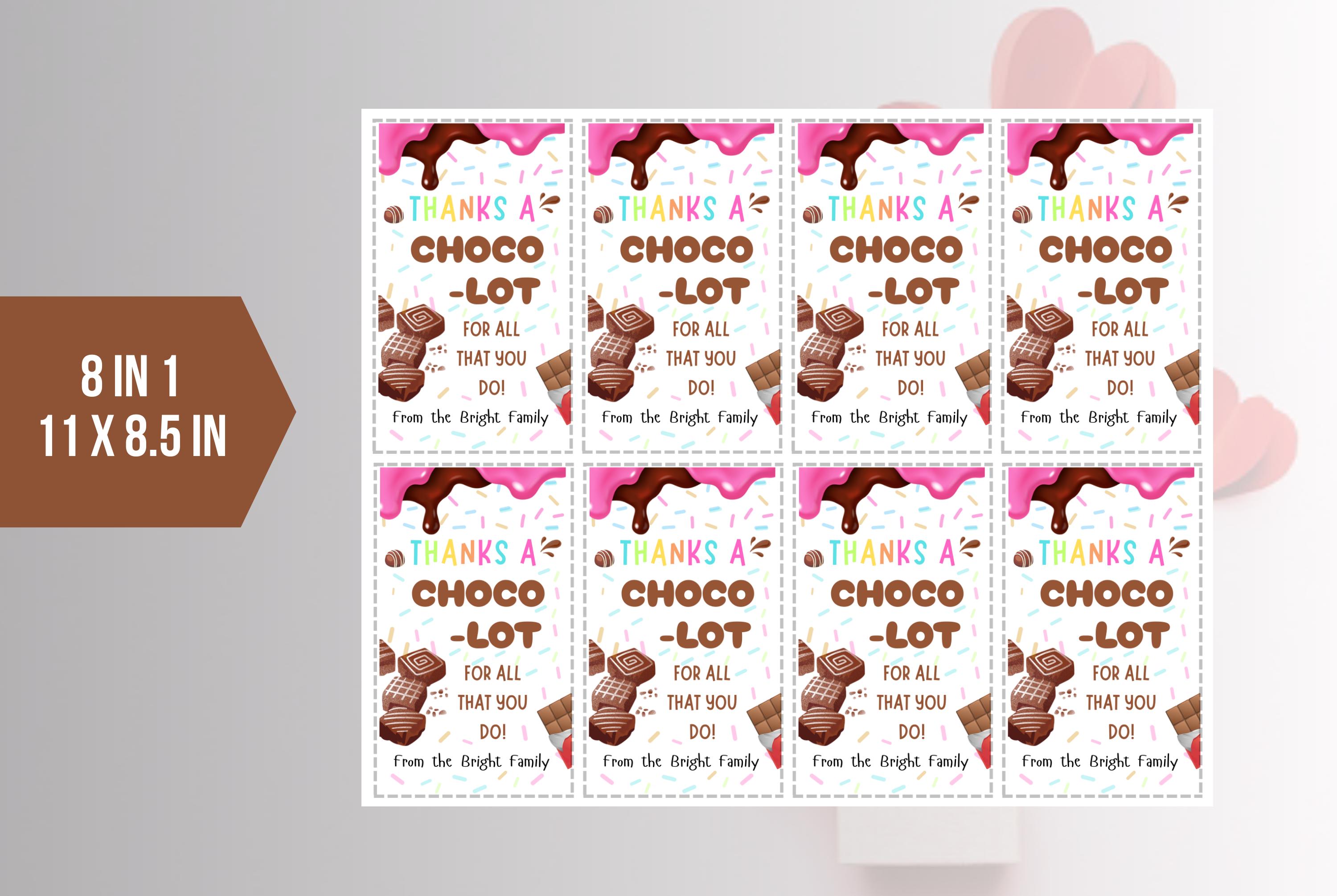 EDITABLE Thanks A Choco-lot Teacher Appreciation Tag, Chocolate Gift ...