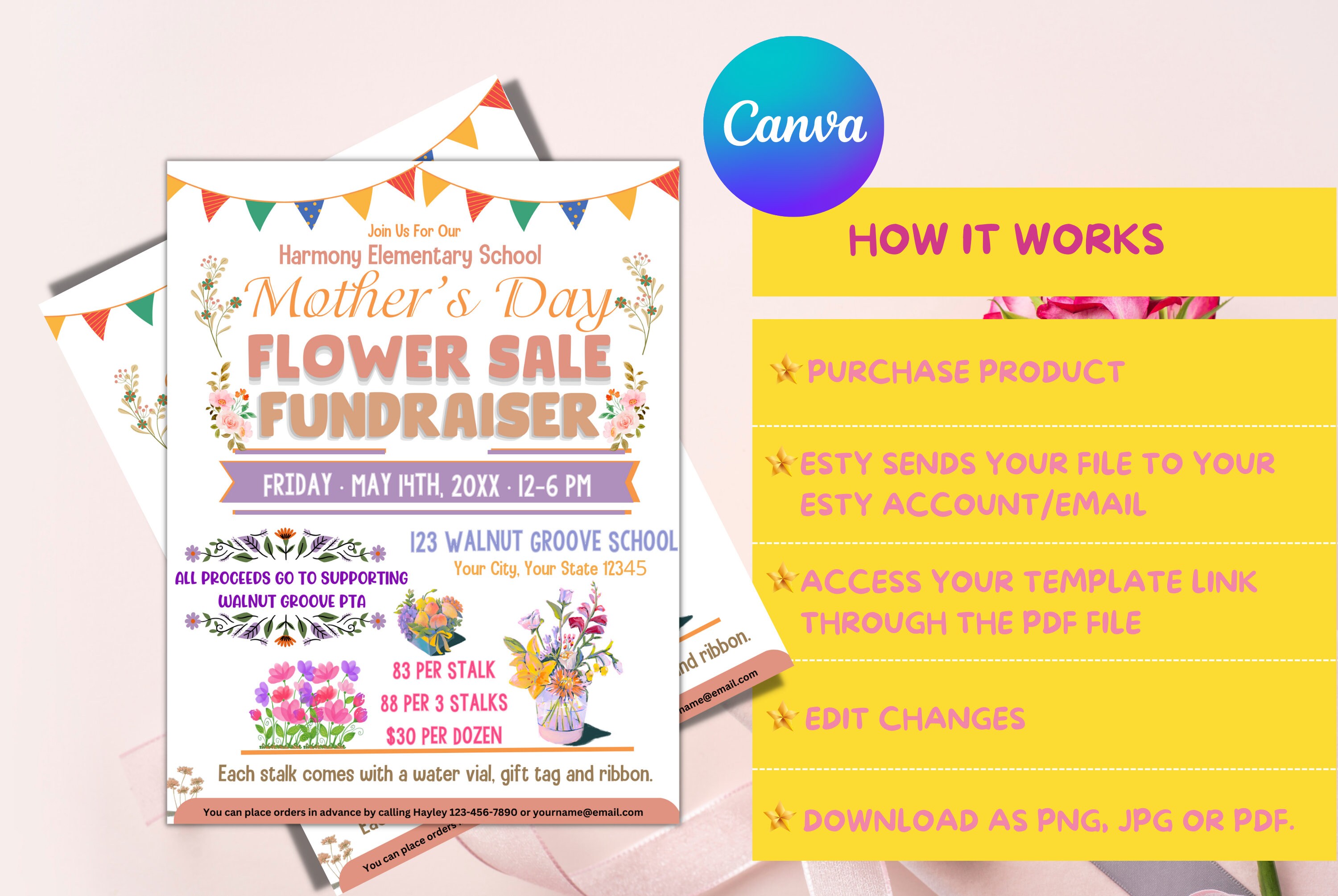 EDITABLE Mother's Day Flower Fundraiser Flyer, Printable Invite ...