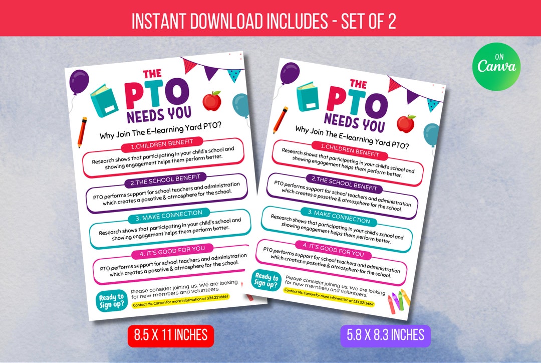 EDITABLE School PTO PTA Recruitment Flyer, Printable Handout School ...