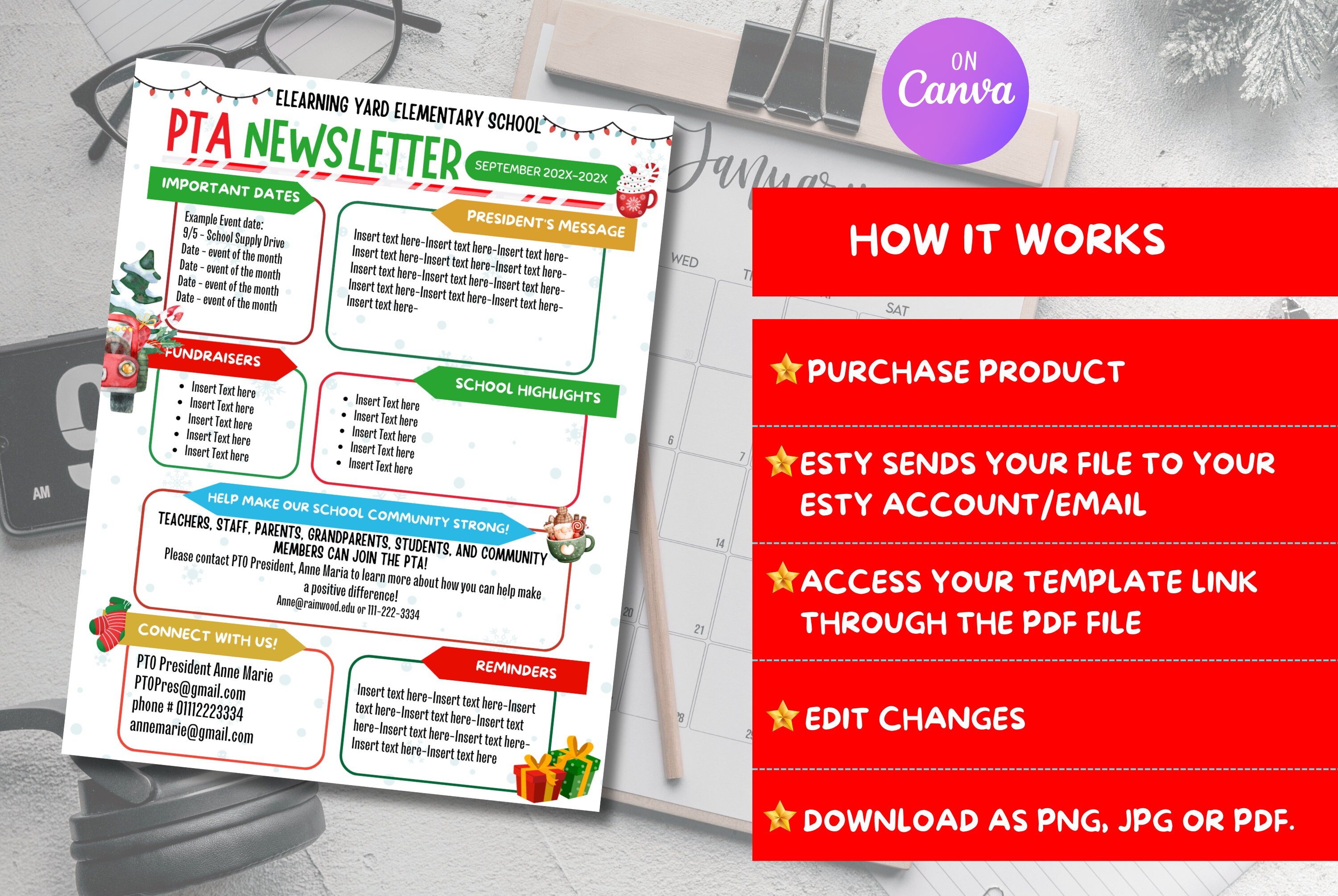 EDITABLE PTA Newsletter Template Flyer School Information - Etsy