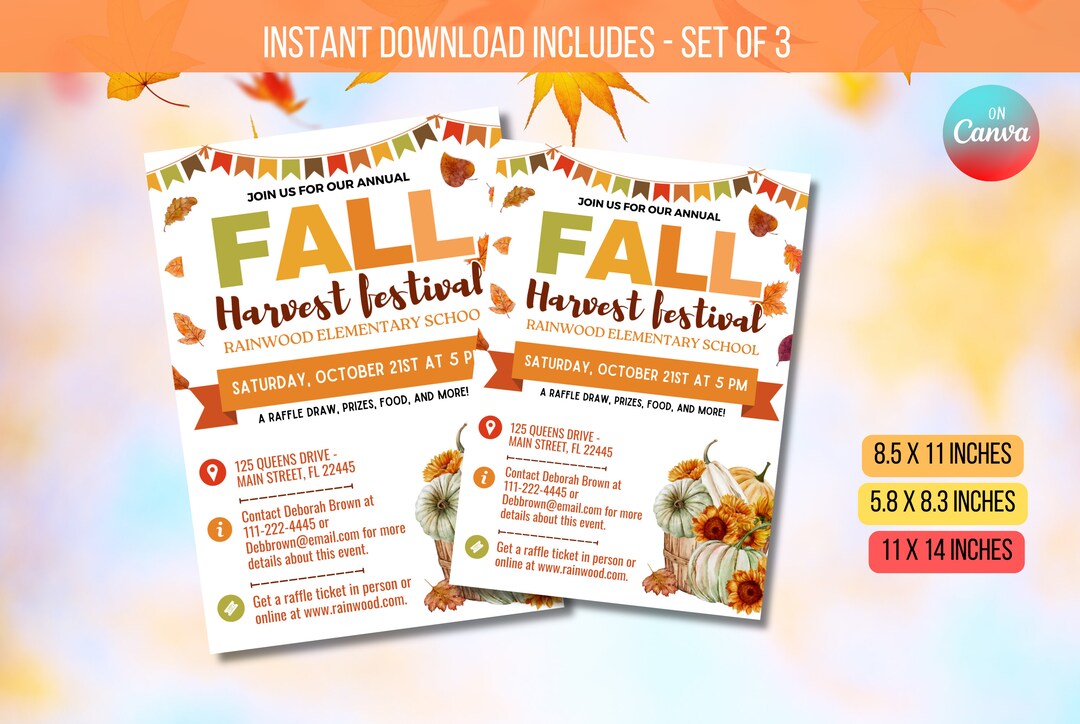 EDITABLE Fall Harvest Festival Invitation Flyer, School Event Harvest ...