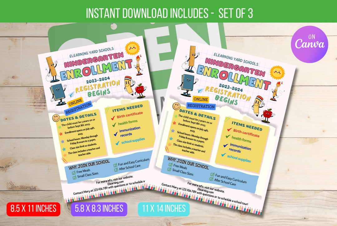 EDITABLE Kindergarten Enrollment Flyer, Registration Flyer, School ...