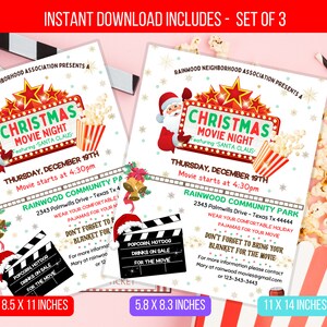 EDITABLE Christmas Movie Night Flyer, Flyer Xmas School Flyer, Church ...